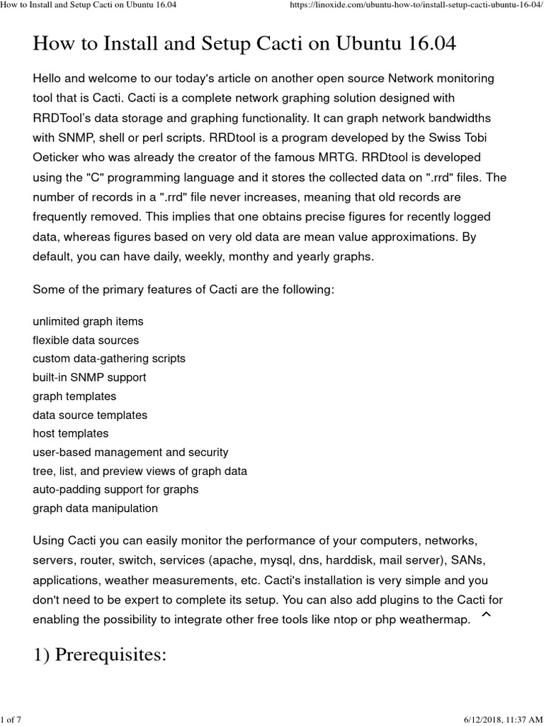 How To Install and Setup Cacti On Ubuntu 16.04 | PDF | Web Server | Internet & Web