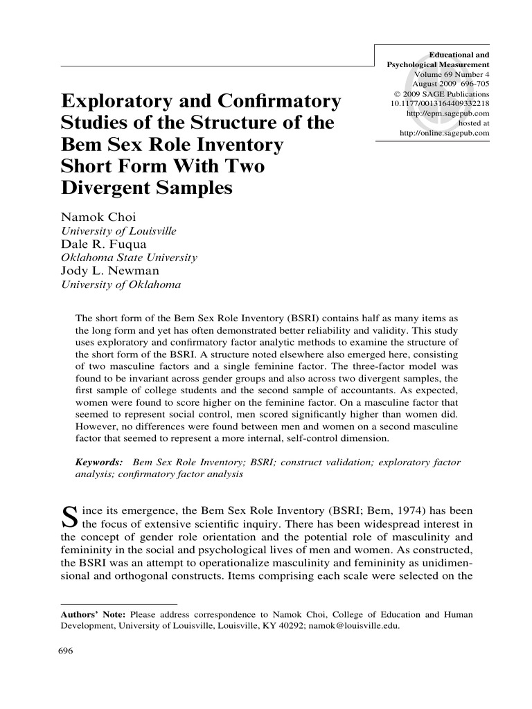 Exploratory and Confirmatory Studies of The Structure of The Bem Sex Role Inventory Short Form ...