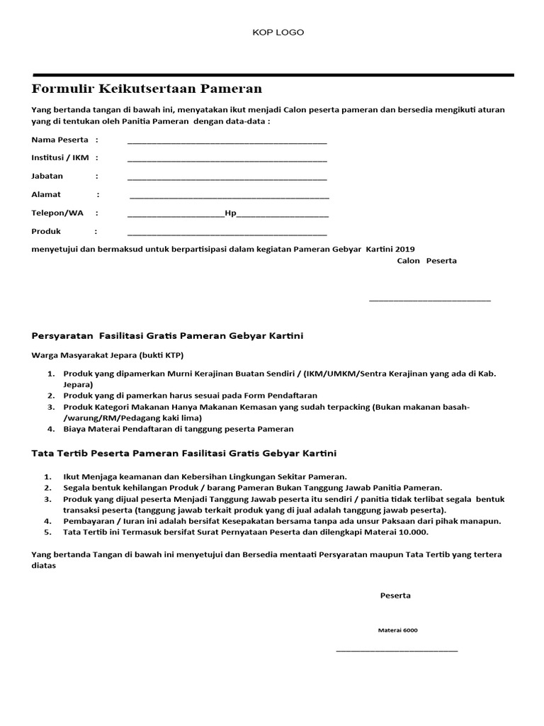 CONTOH Formulir Keikutsertaan Pameran | PDF