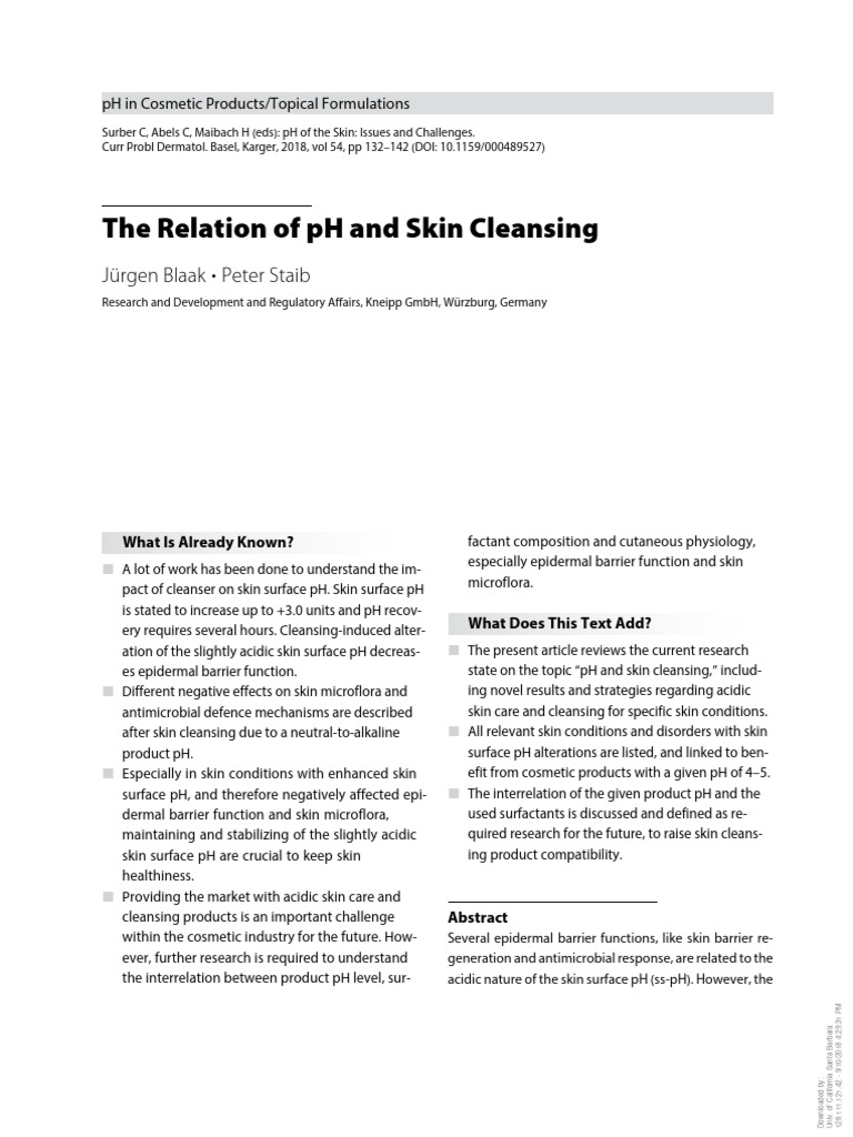 The Relation of PH and Skin Cleansing: Jürgen Blaak Peter Staib | PDF