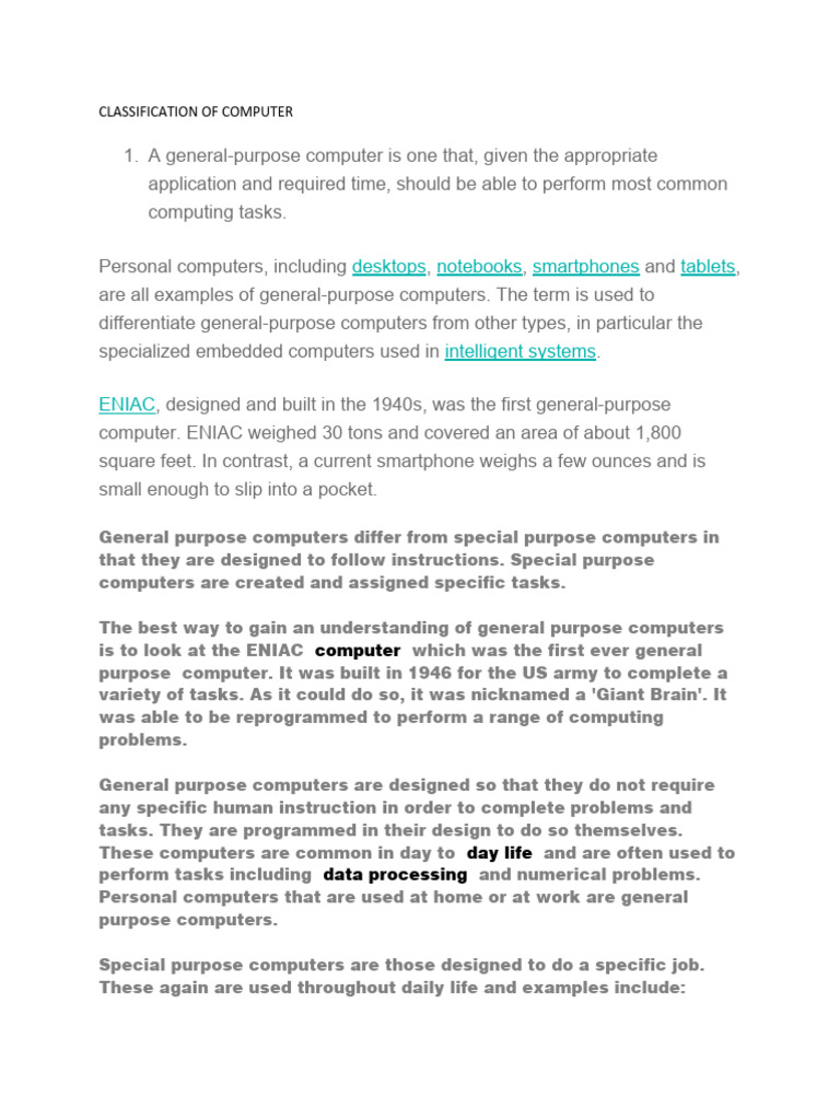 Classification of Computer | Download Free PDF | Personal Computers | Microcomputers