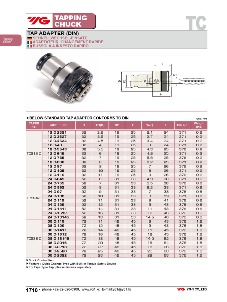 Tapping Chuck: Tap Adapter (Din) | PDF | Manufactured Goods | Equipment