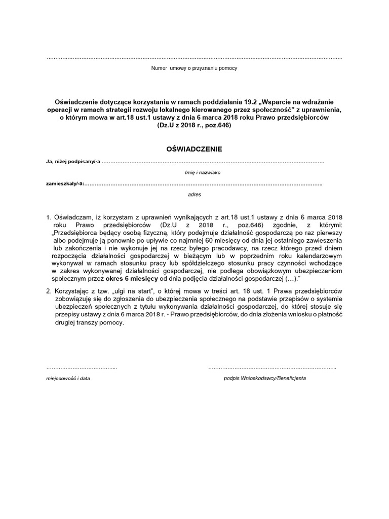 Oświadczenie Ulga Na Start | PDF