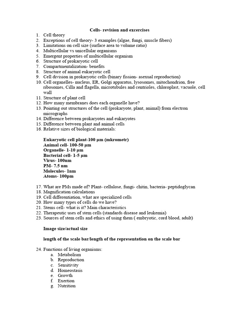 Cells Revision Ib Dp Biology Hl Pdf Cell Potency Cell Biology