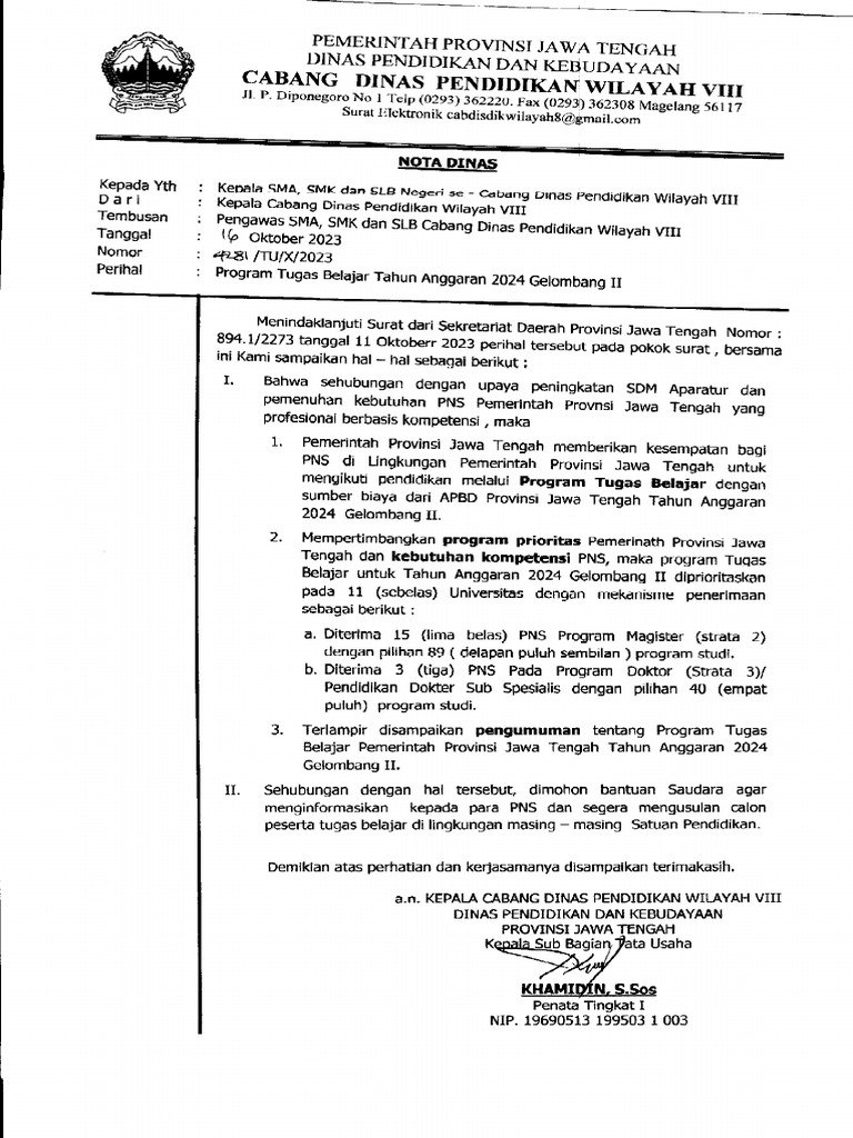 Program Tugas Belajar PNS Jateng | PDF