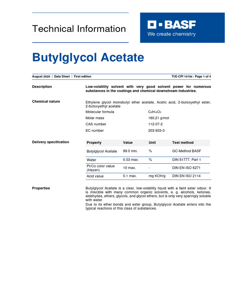 BASF E-CPI 1015e Butylglycol Acetate | PDF | Acetic Acid | Solvent