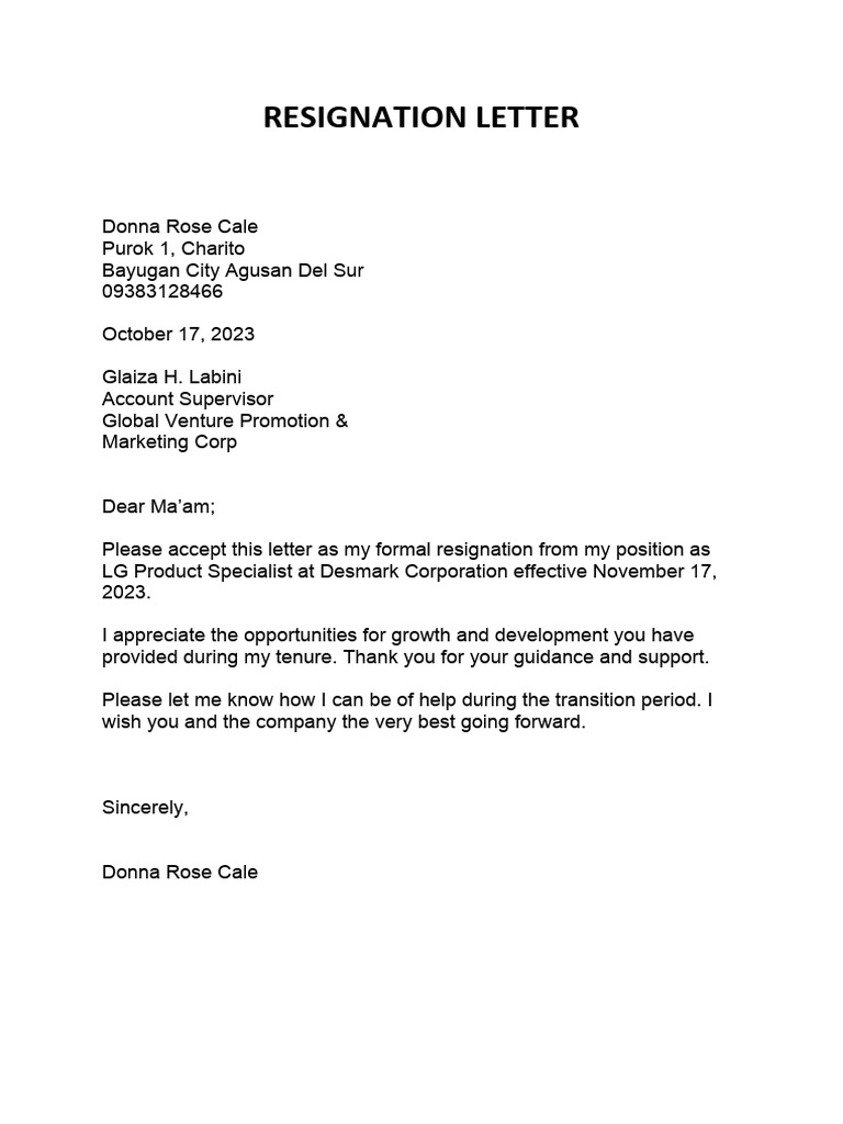 Resignation Letter Donna Final | PDF