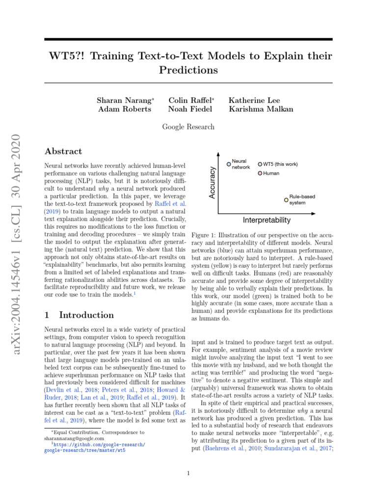 WT5?! Training Text-to-Text Models To Explain Their Predictions | PDF ...