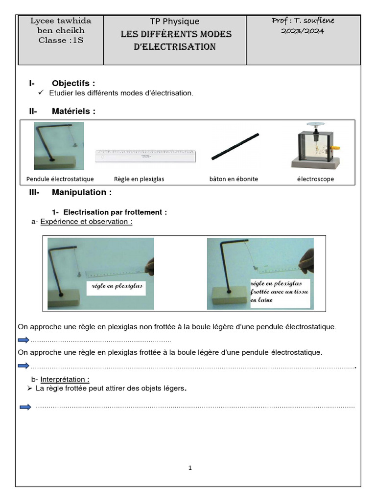 Modes d'Électrisation en Physique 1S | PDF