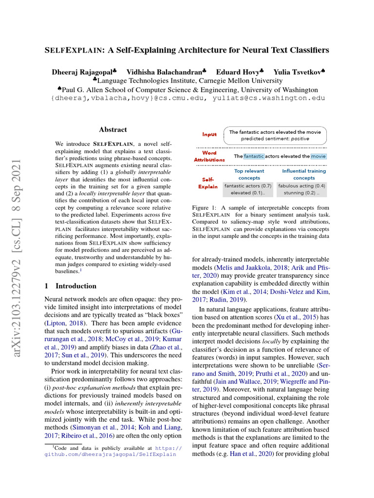 Motivation: S E: A Self-Explaining Architecture For Neural Text Classifiers | PDF | Statistical ...