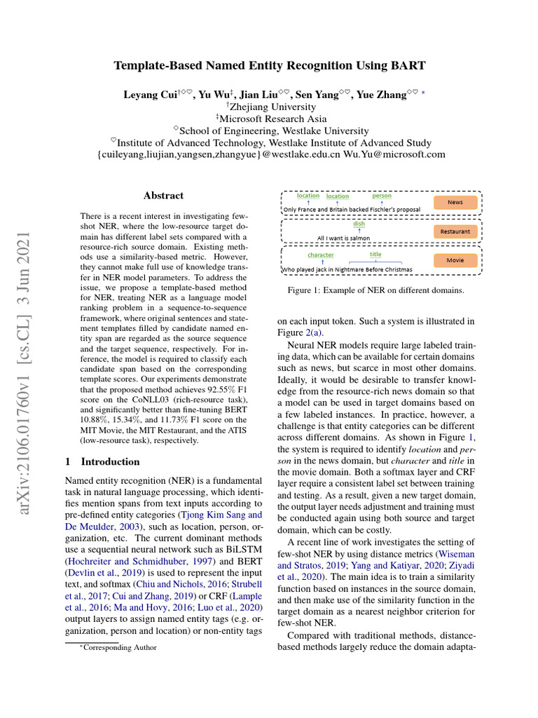 Template-Based Named Entity Recognition Using BART: Person Location Location | PDF