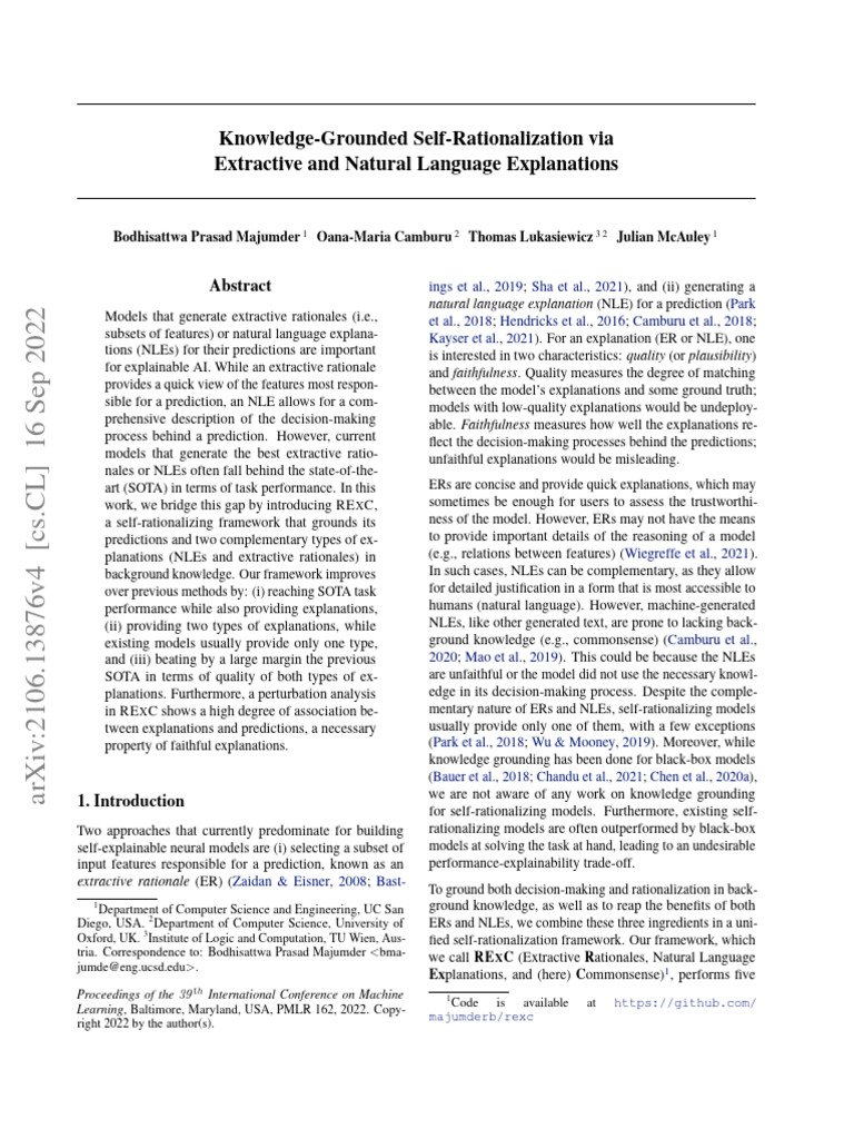Knowledge-Grounded Self-Rationalization Via Extractive and Natural Language Explanations ...