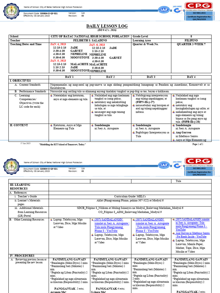 DLL - Q2 - Fil8 - Week 7 | PDF
