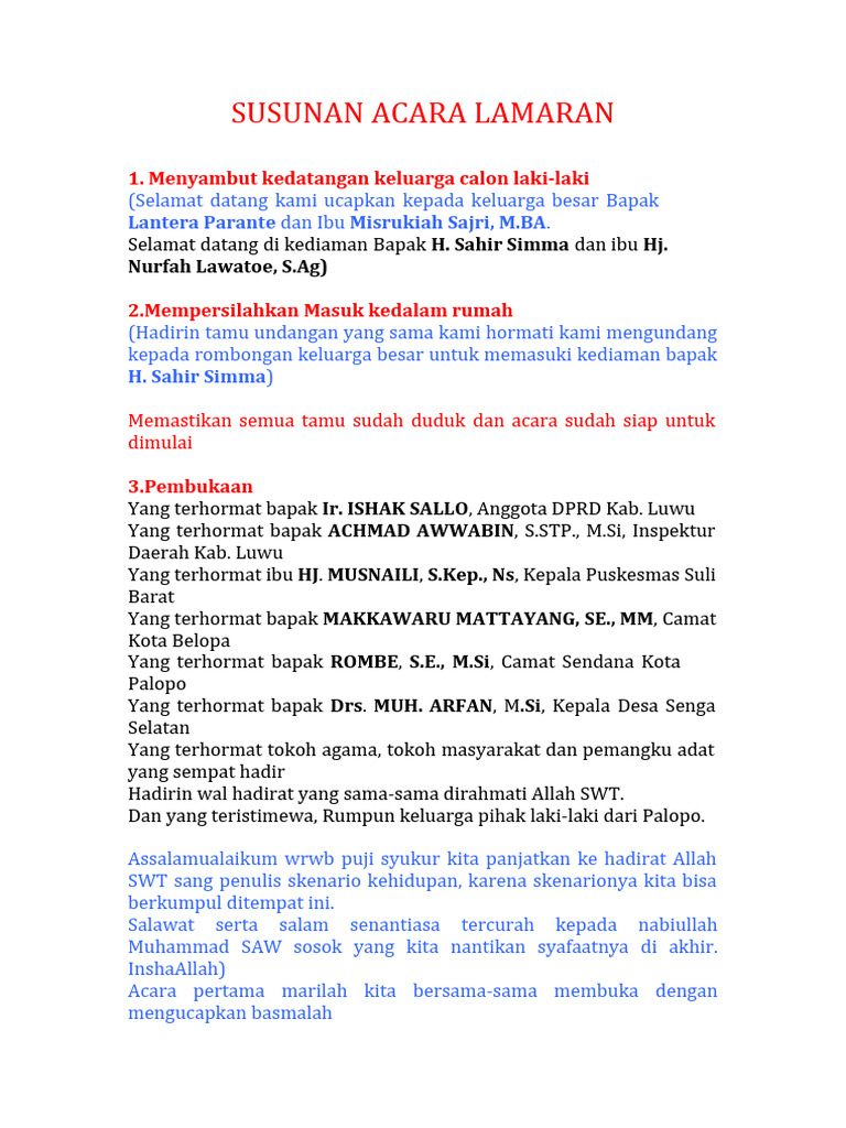 Susunan Acara Lamaran Sederhana | PDF | Seni