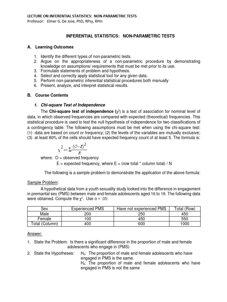 Non-Parametric Statistical Tests Overview | PDF | Statistics ...