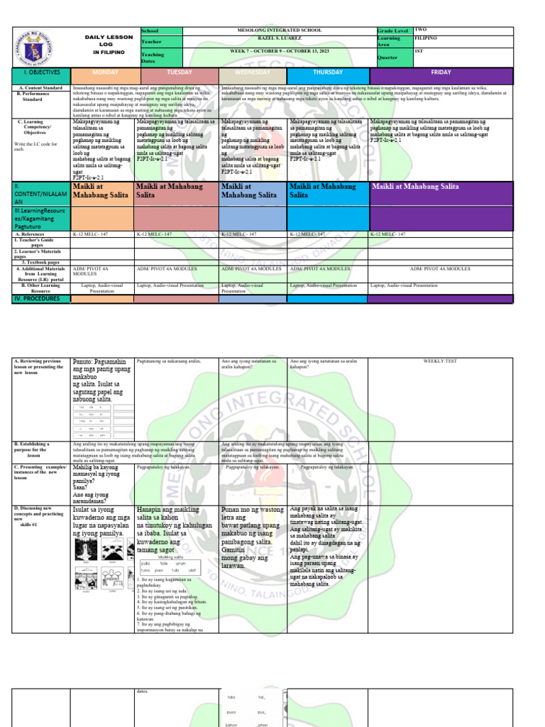Week7 DLL Filipino | PDF