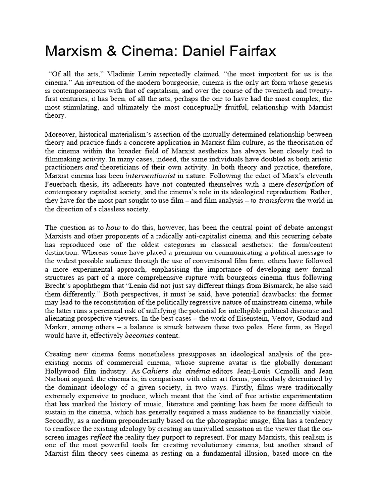 Daniel Fairfax, Marxism and Cinema | PDF
