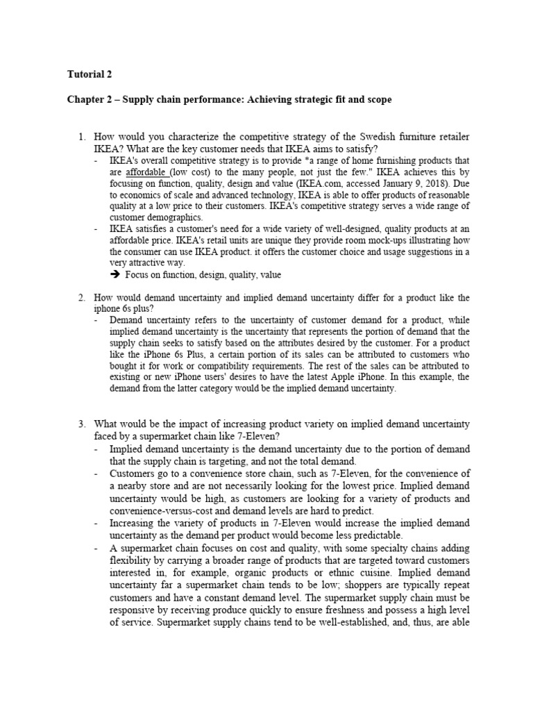 Tutorial 2 Questions - 7ge | PDF | Demand | Supply Chain