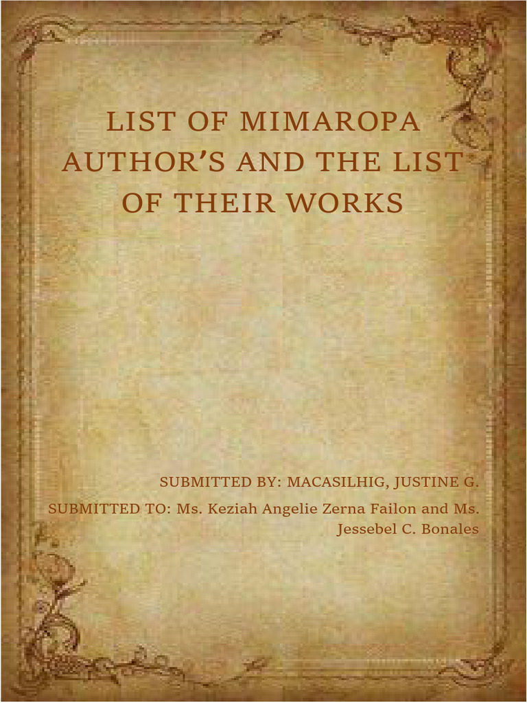 List of Mimaropa Author's and The List of Their Works | PDF | Philippines