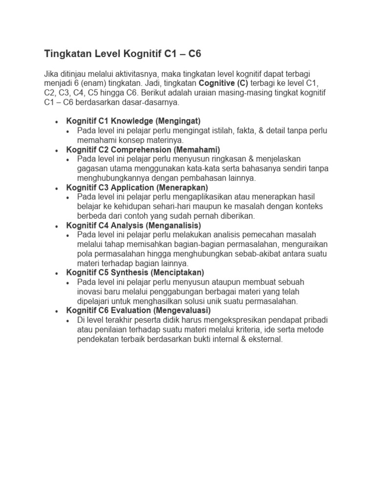 Tingkatan Kognitif C1-C6: Panduan Lengkap | PDF