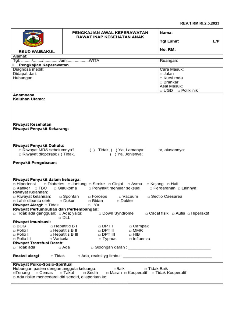 Rev.1.rm - Ri.2.5.2023 Pengkajian Ranap Anak | PDF
