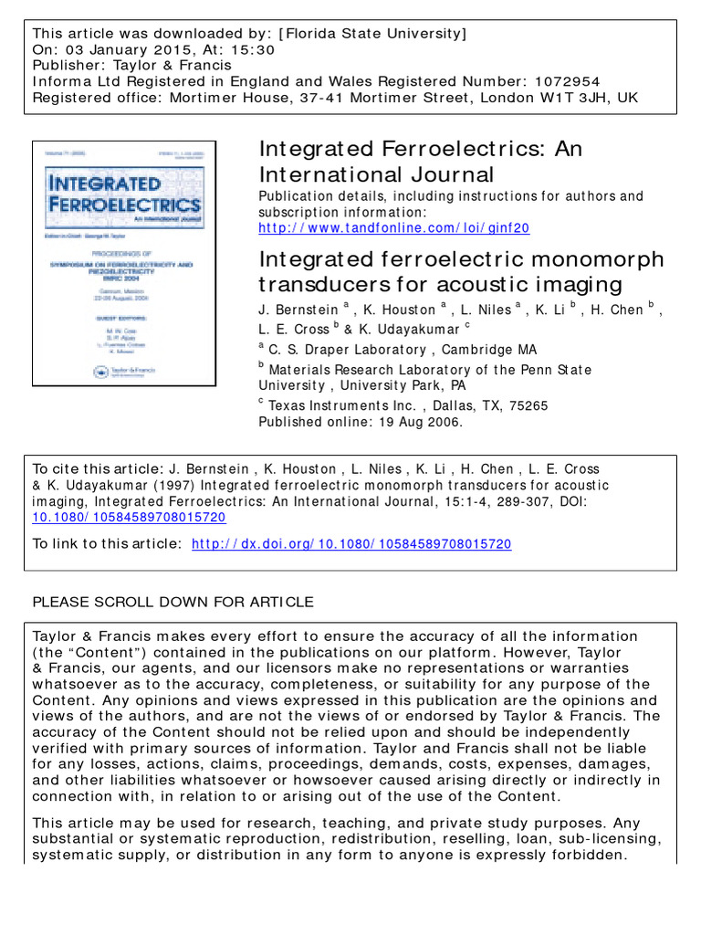 6-Integrated Ferroelectric Monomorph Transducers For Acoustic Imaging | PDF