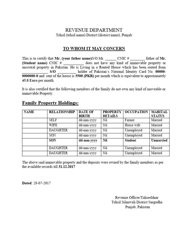 Property Certification for Family in Punjab | PDF