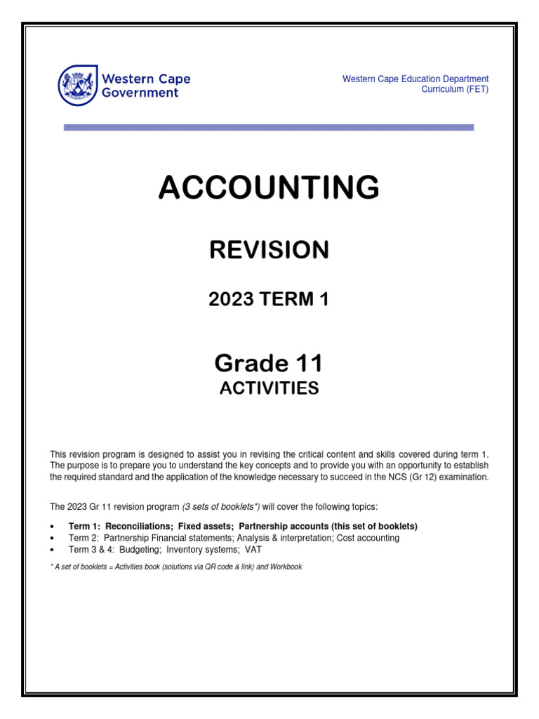 Accounting Grade 11 Revision Term 1 - 2023 | PDF | Debits And Credits ...