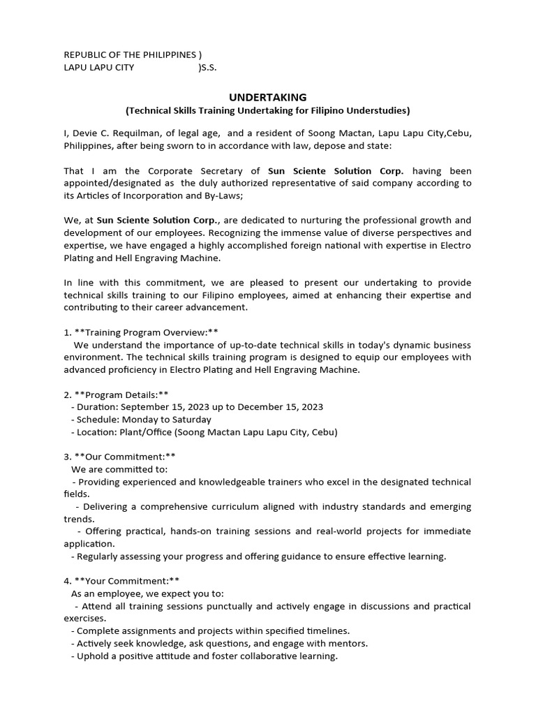 Affidavit of Undertaking | PDF | Cognitive Science | Behavior Modification