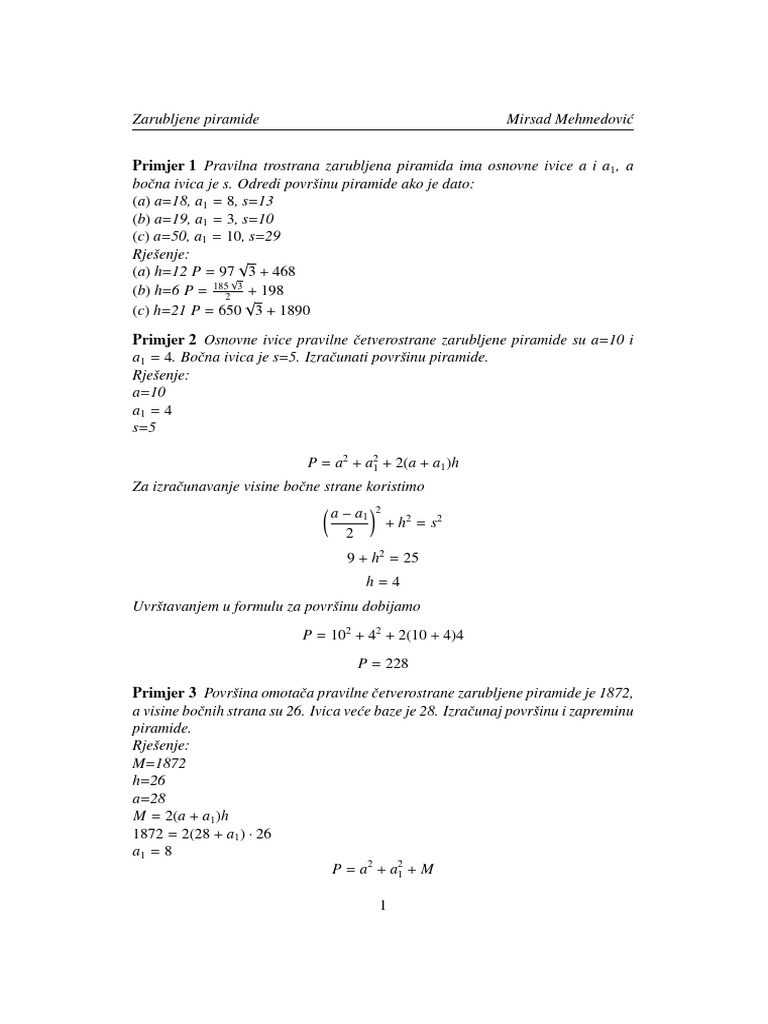 R3 6C20 Zarubljene Piramide Zadaci | PDF
