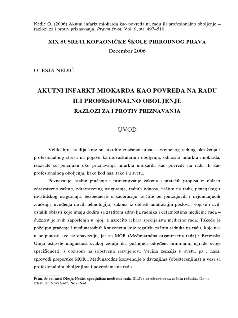 Akutniinfarkt - Povreda Na Radu Da Ili Ne | PDF