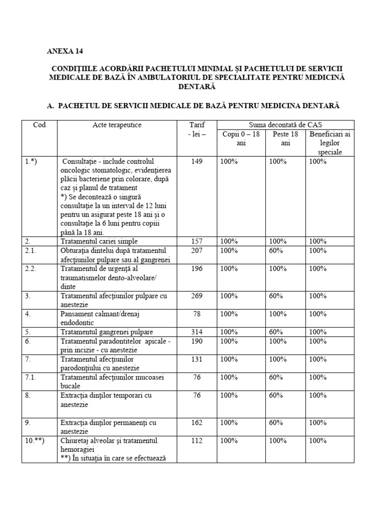 Norme - Dentara - Anexa 14 | PDF