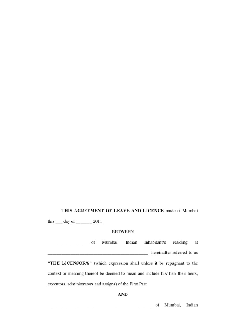 Leave and Licence Agreement Draft | PDF | License | Private Law