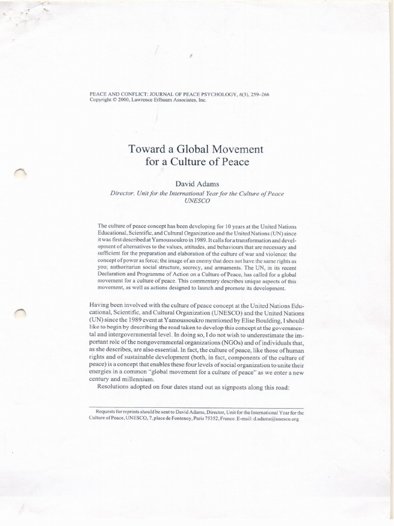 Culture of Peace by David Adams | PDF