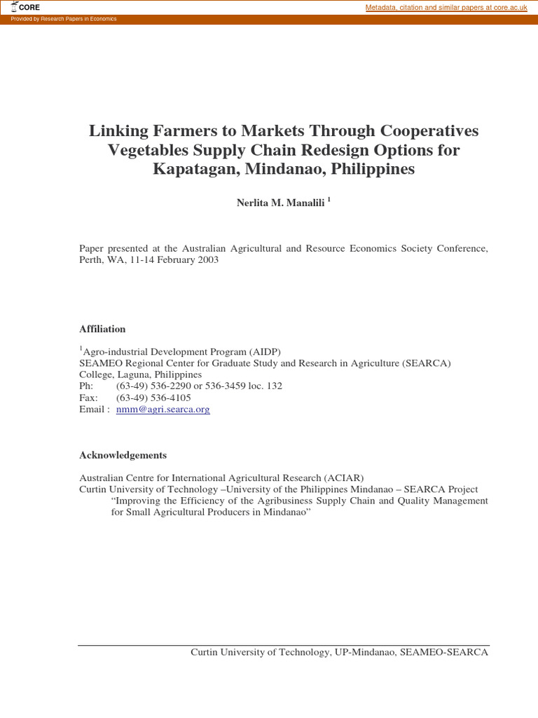 Linking Farmers To Markets Through Cooperatives Vegetables Supply Chain ...