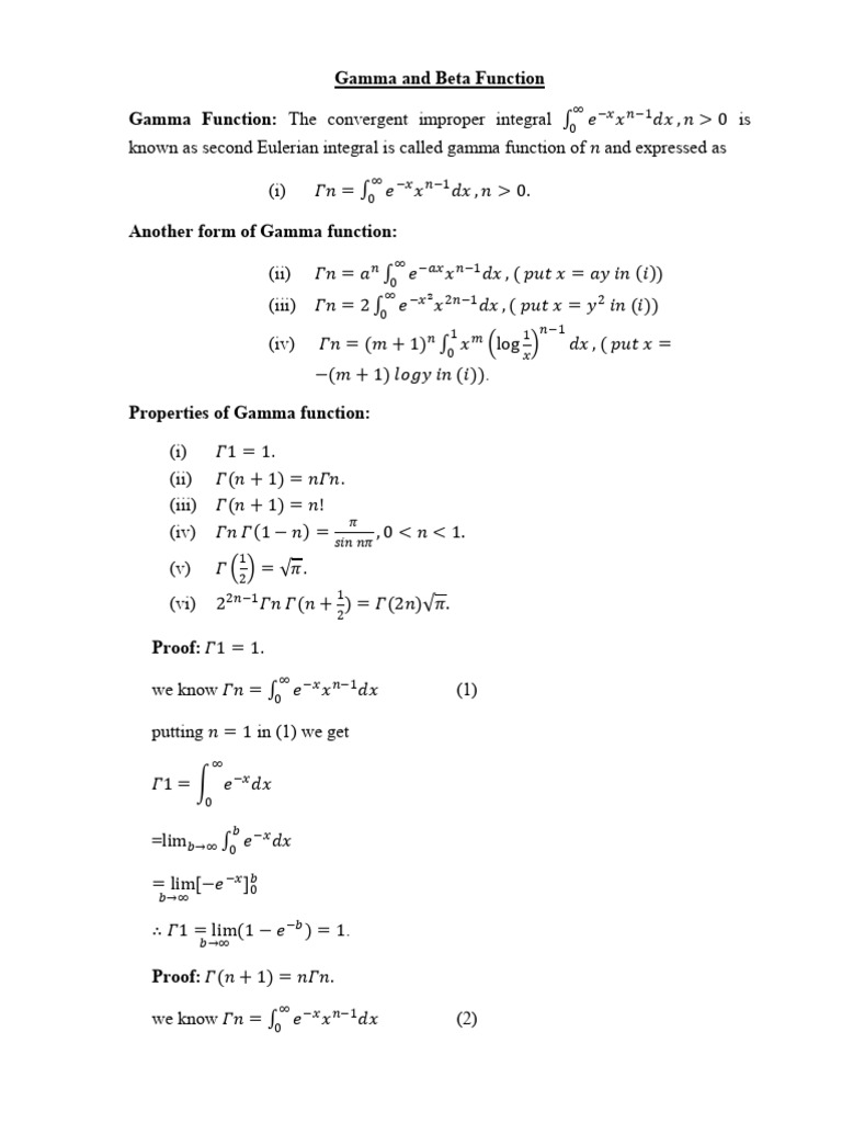 Gamma and Beta Function | PDF | Combinatorics | Calculus