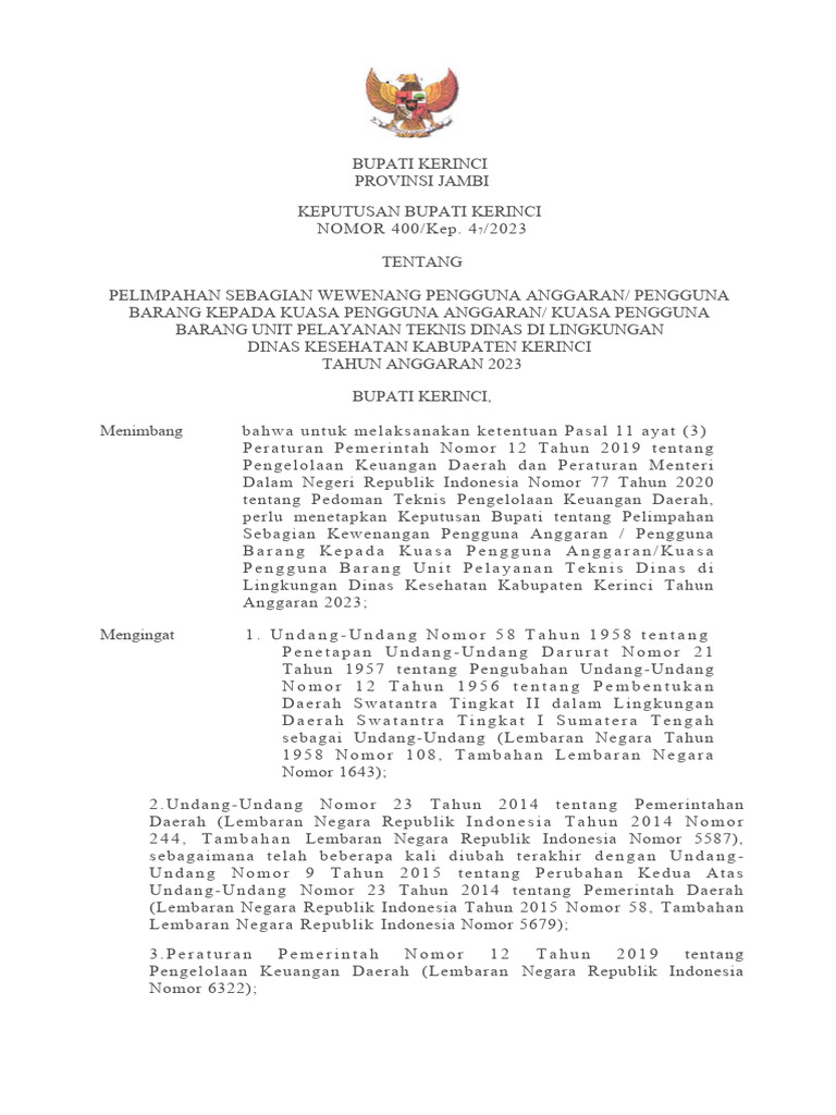 SK PA Dan KPA 2023 | PDF | Pengelolaan Keuangan & Uang