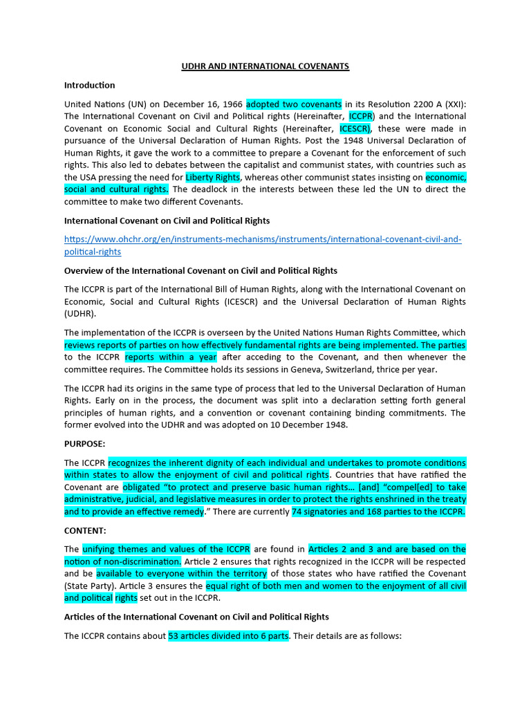 Udhr and International Covenants | PDF | Human Rights | Treaty