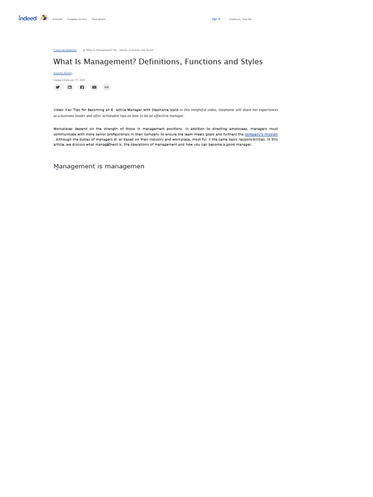What Is Management? Definitions, Functions and Styles | PDF