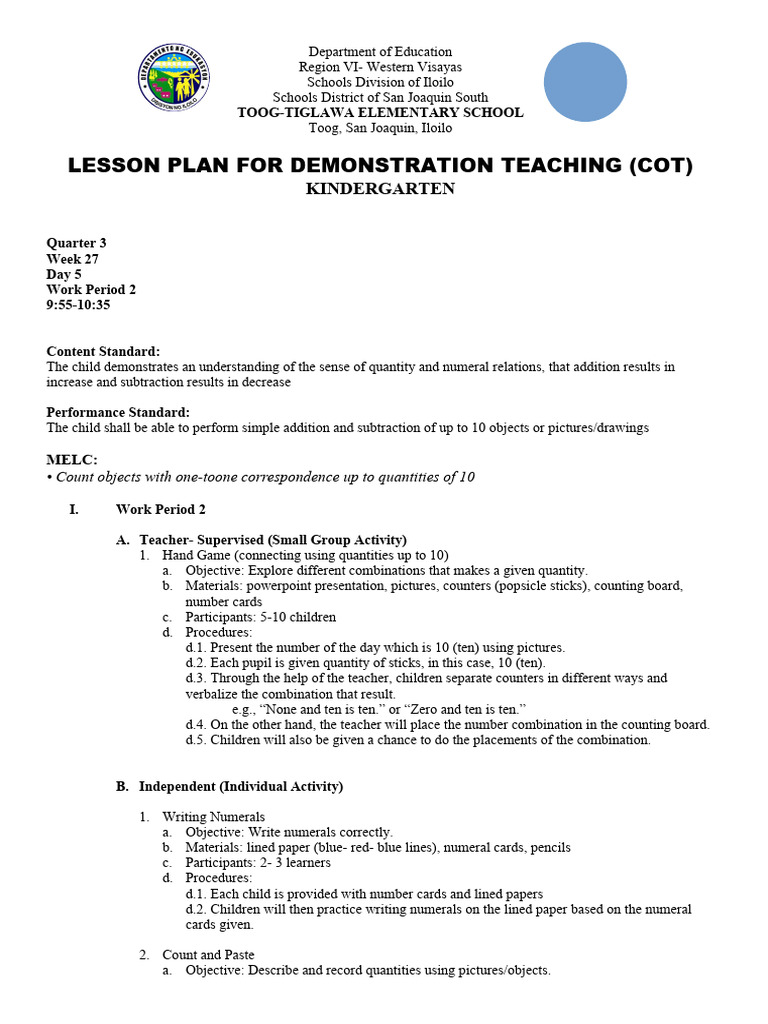 Lesson Plan For 1st COT | PDF | Learning | Cognition