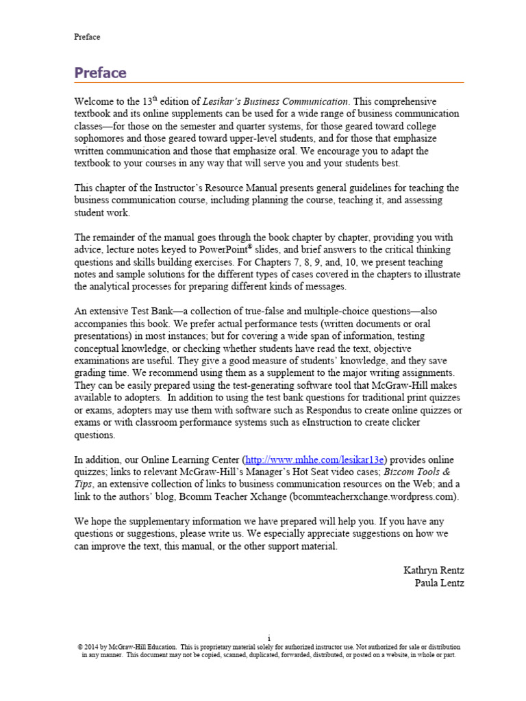 Lesikar 13e Preface | PDF