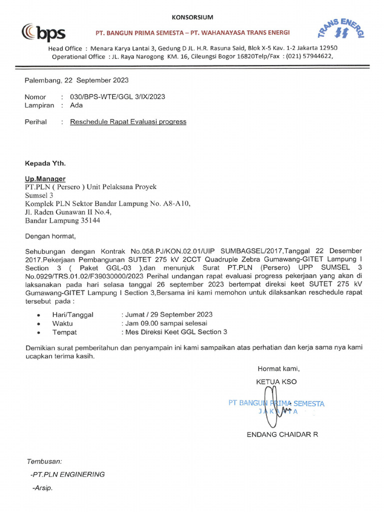 surat reschedule rapat | PDF