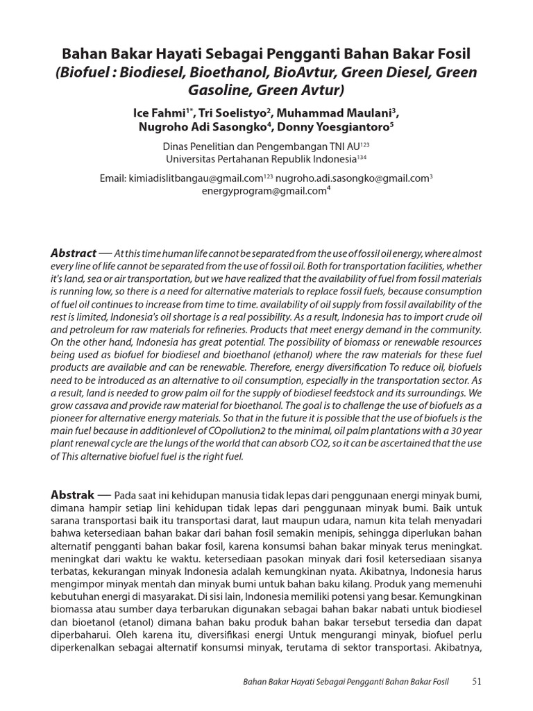 Bahan Bakar Hayati Sebagai Pengganti Bahan Bakar Fosil Biofuel ...