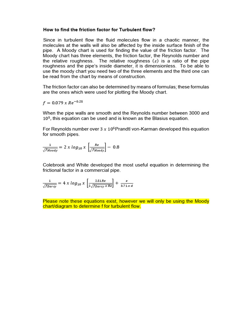 Finding the friction factor for Turbulent flow. | PDF