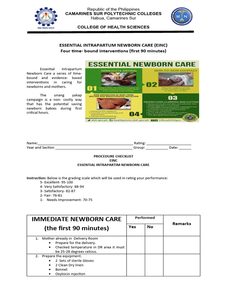 Updated Unang Yakap Checklist 1 | PDF | Childbirth | Breastfeeding
