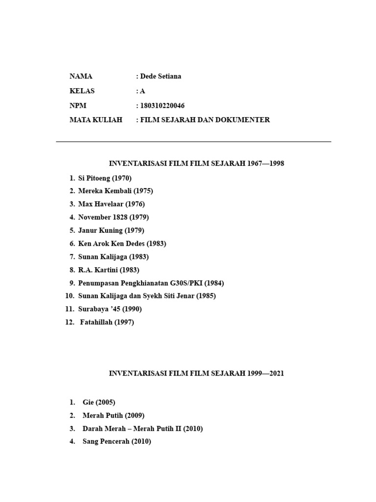 Dede Setiana - Tugas Film Sejarah 2 | PDF | Perjalanan