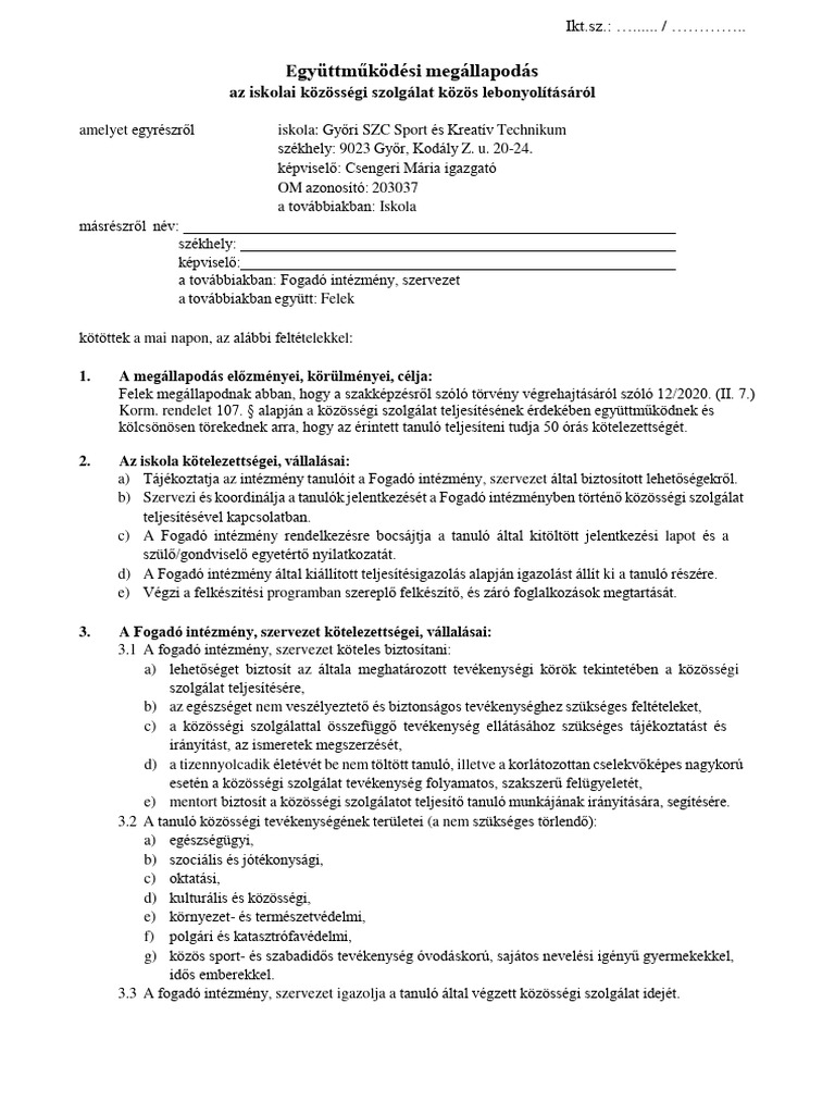 Koezoessegi Szolgalat Egyuettmukoedesi Megallapodas 41c088888f | PDF Koezoessegi Szolgalat Egyuettmukoedesi Megallapodas 41c088888f | PDF