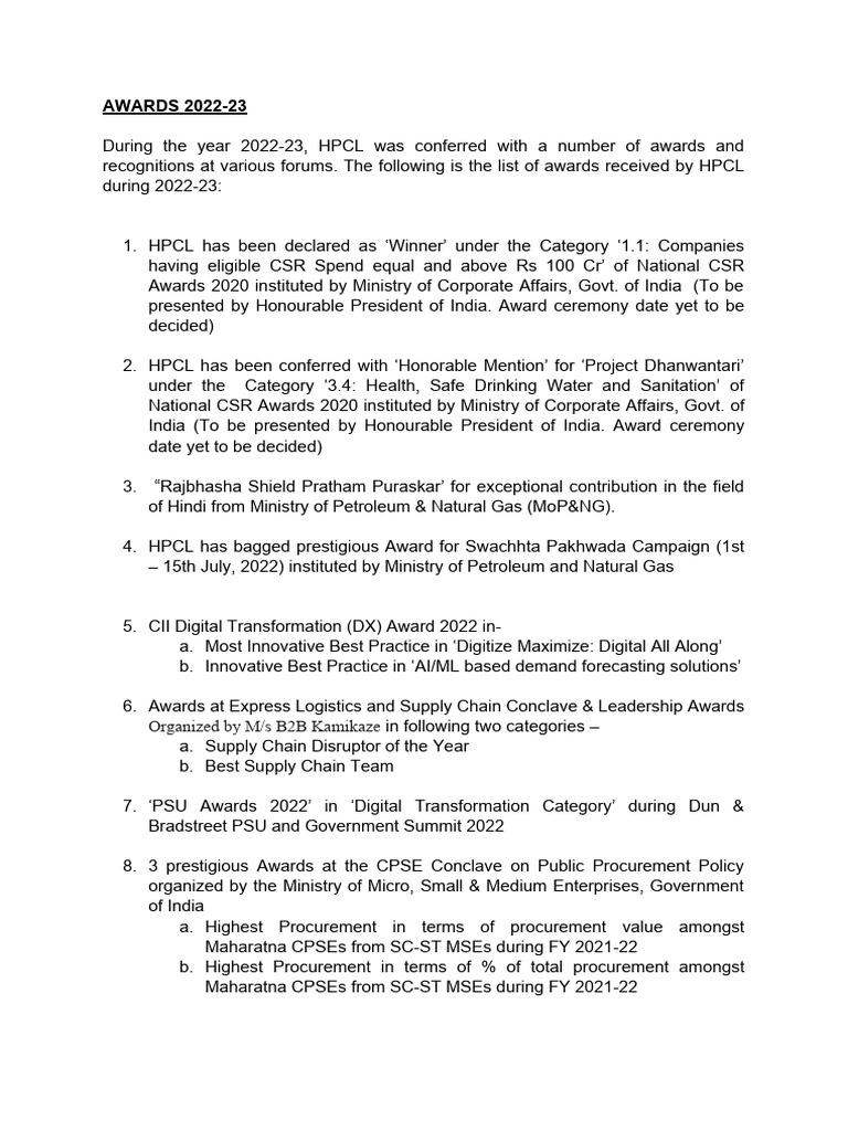 Awards Fy 2022-23 | PDF | Business