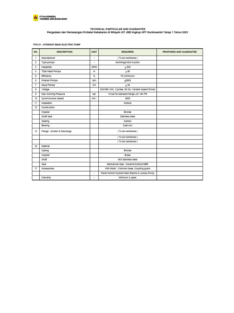 Technical Particular and Guarantee Pengadaan Dan Pemasangan Proteksi ...