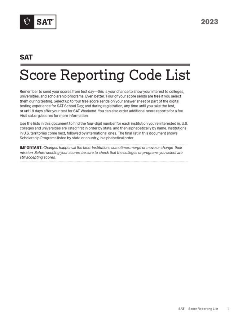 Sat Score Reporting Code List | PDF | Florida | Southern California